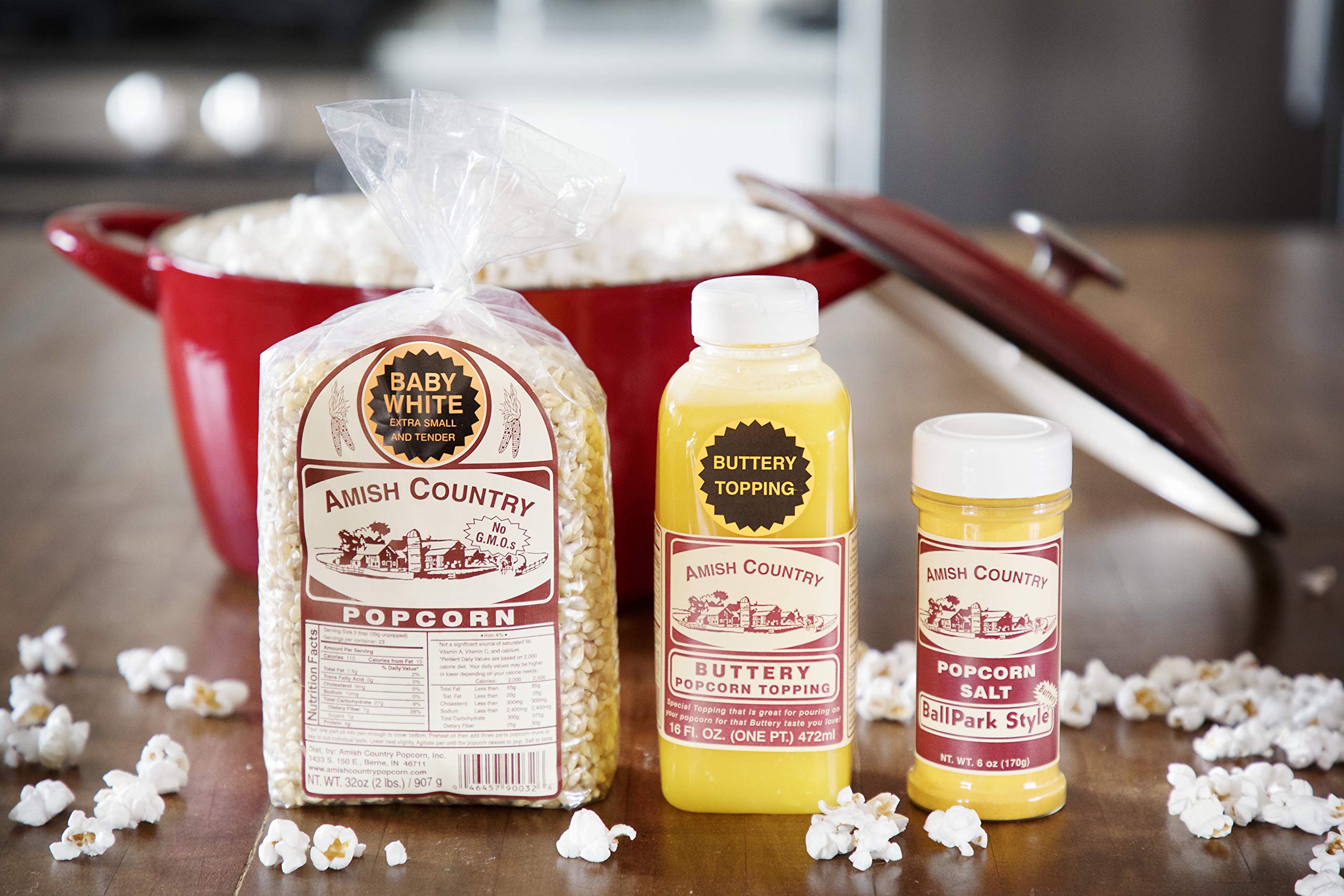 Amish Country Popcorn | 2 lb Bag | Baby White Popcorn Kernels with Buttery Topping & ButterSalt | Old Fashioned, Non-GMO and Gluten Free