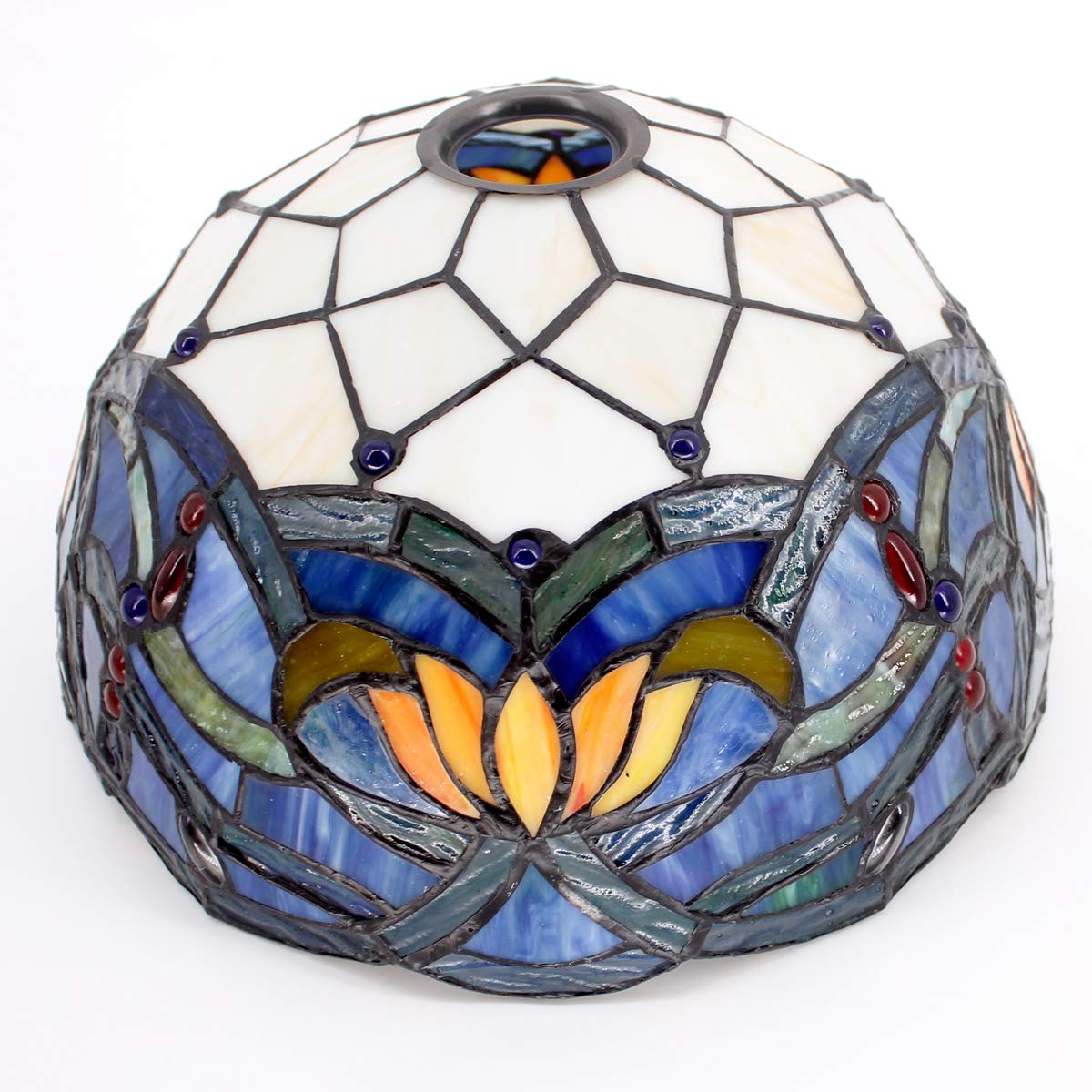 WERFACTORY Tiffany Floor Lamp Blue Lotus Flower Stained Glass Light 12X12X66 Inches Pole Torchiere Standing Corner Torch Uplight Decor Bedroom Living Room Home Office S220 Series