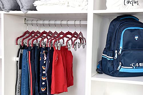 30+10 Quality Kids Children's Plastic Non Velvet Non-Flocked Thin Compact Shirt and Skirt/Pant Bundle Coat Hangers with Metal Clips for Skirts Pants Blouses 360° Swivel Hook, Jacket, Raspberry