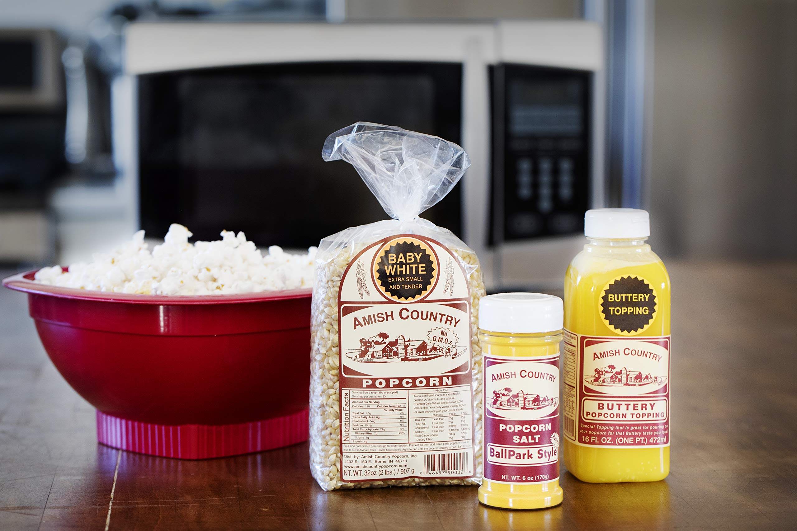 Amish Country Popcorn | 2 lb Bag | Baby White Popcorn Kernels with Buttery Topping & ButterSalt | Old Fashioned, Non-GMO and Gluten Free
