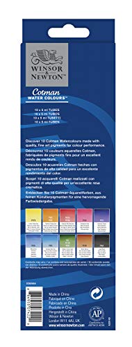 Winsor & Newton Cotman Watercolor Paint Set, 10 Colors, 5ml (0.17-oz) Tubes