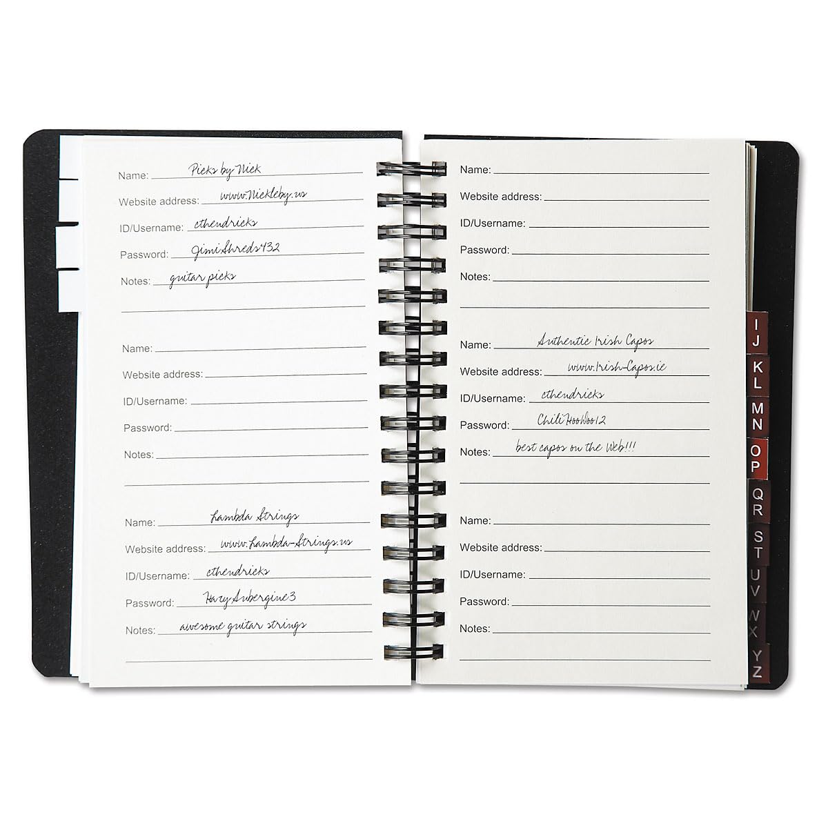 Current Black Password & PIN Keeper Book, 65 Pages, 4.5” x 5 ¾” Size Spiral Bound, Alphabetical Tabs, Plastic Cover Internet Organizer for Offline Website, Login, & Username Storage
