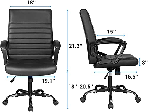 Furmax Mid Back Ribbed Desk Chair PU Leather Executive Office Chair Swivel Computer Chair with Soft Padded Arms