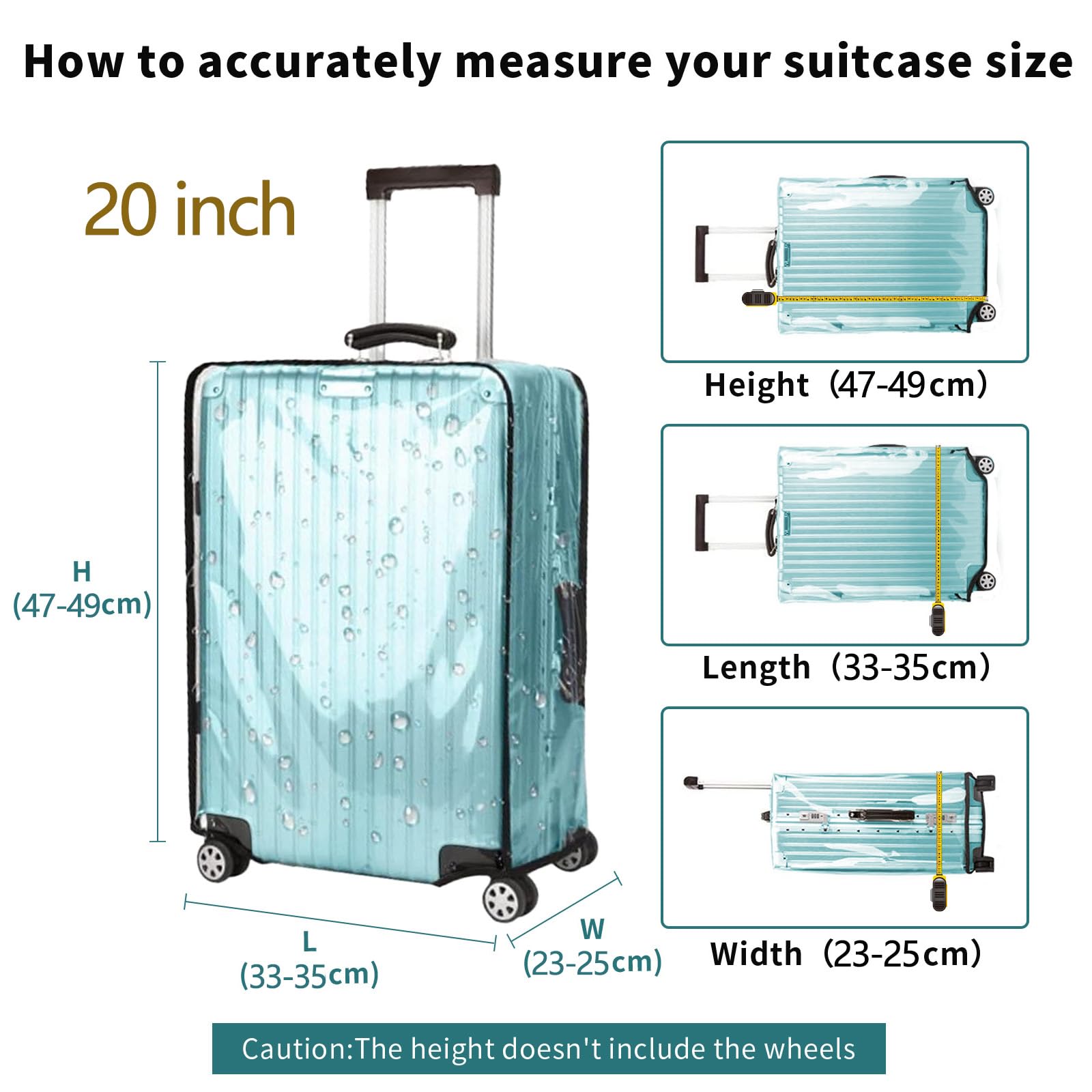 GigabitBest Suitcase Covers for Luggage – Clear PVC Suitcase Cover Protectors, Full-Thicken Transparent Waterproof Sleeve with Large Velcro for 19"-20" Wheeled Suitcases