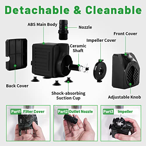 Yochaqute Aquarium Submersible Water Pump: 550GPH 30W Quiet Mini Adjustable with 6ft Power Cord for Hydroponics | Garden Waterfall | Pond | Fish Tank| Fountain