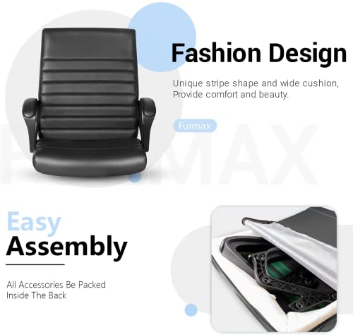 Furmax Mid Back Ribbed Desk Chair PU Leather Executive Office Chair Swivel Computer Chair with Soft Padded Arms