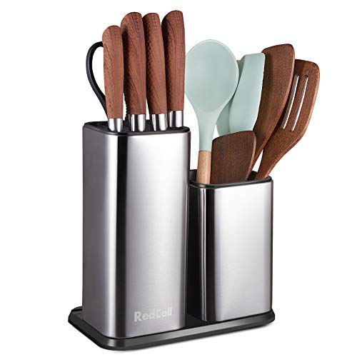 RedCall Universal Knife Block Without Knives,Modern Knife Utensil Holder for Countertop,Stainless Steel Knife Holder for Kitchen Counter,Edge-Protect Knife Storage Organizer (Stainless Steel (Silver))