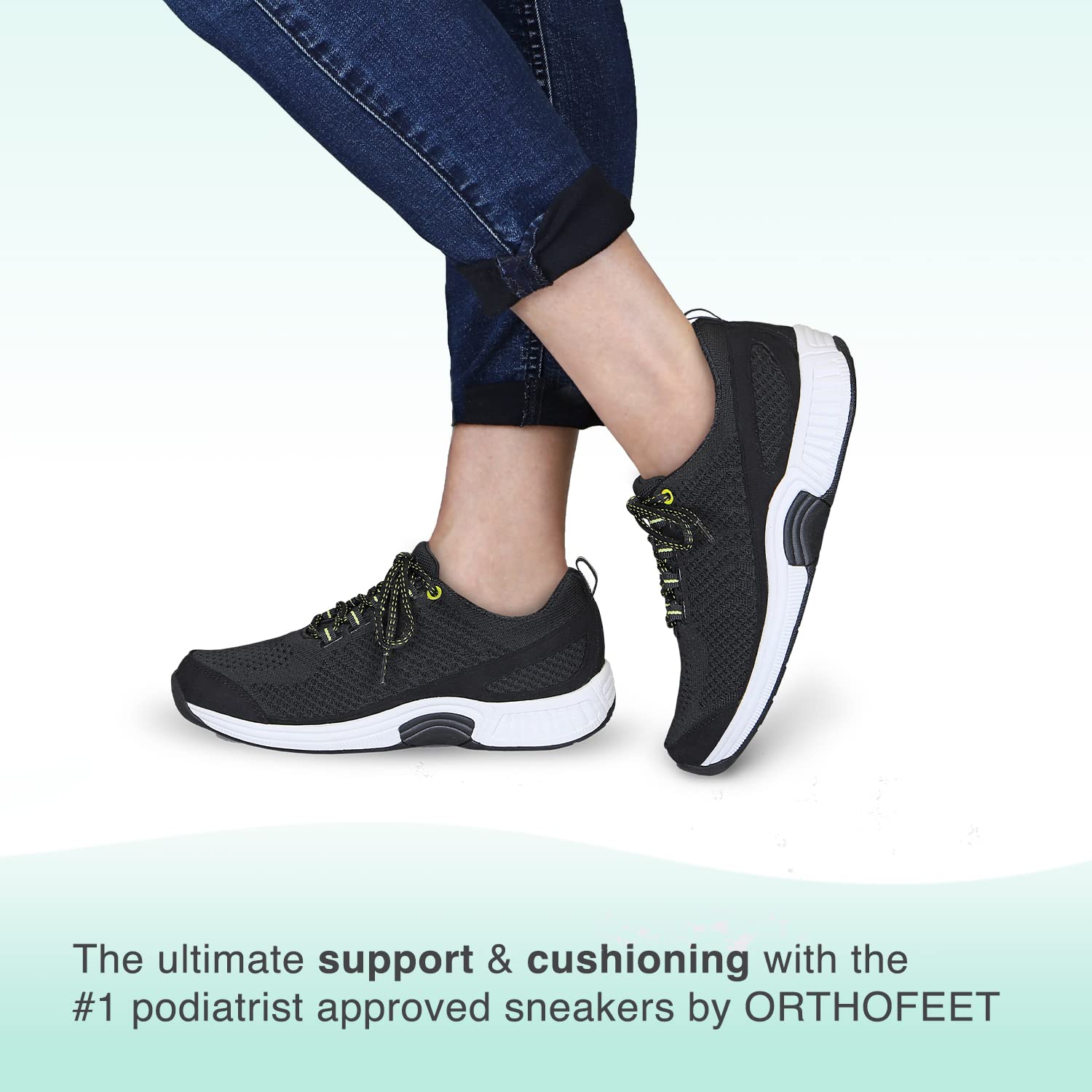 Orthofeet Women's Orthopedic Knit Coral Sneakers, Black, Size 8