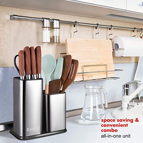 RedCall Universal Knife Block Without Knives,Modern Knife Utensil Holder for Countertop,Stainless Steel Knife Holder for Kitchen Counter,Edge-Protect Knife Storage Organizer (Stainless Steel (Silver))