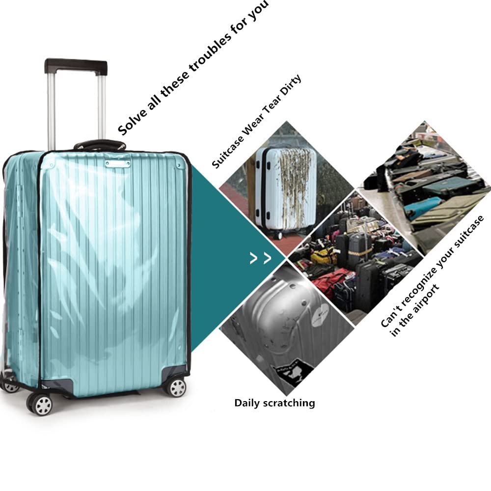 GigabitBest Suitcase Covers for Luggage – Clear PVC Suitcase Cover Protectors, Full-Thicken Transparent Waterproof Sleeve with Large Velcro for 19"-20" Wheeled Suitcases