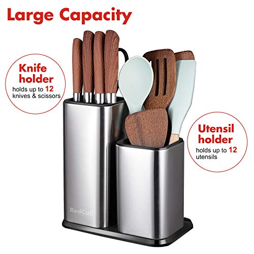 RedCall Universal Knife Block Without Knives,Modern Knife Utensil Holder for Countertop,Stainless Steel Knife Holder for Kitchen Counter,Edge-Protect Knife Storage Organizer (Stainless Steel (Silver))