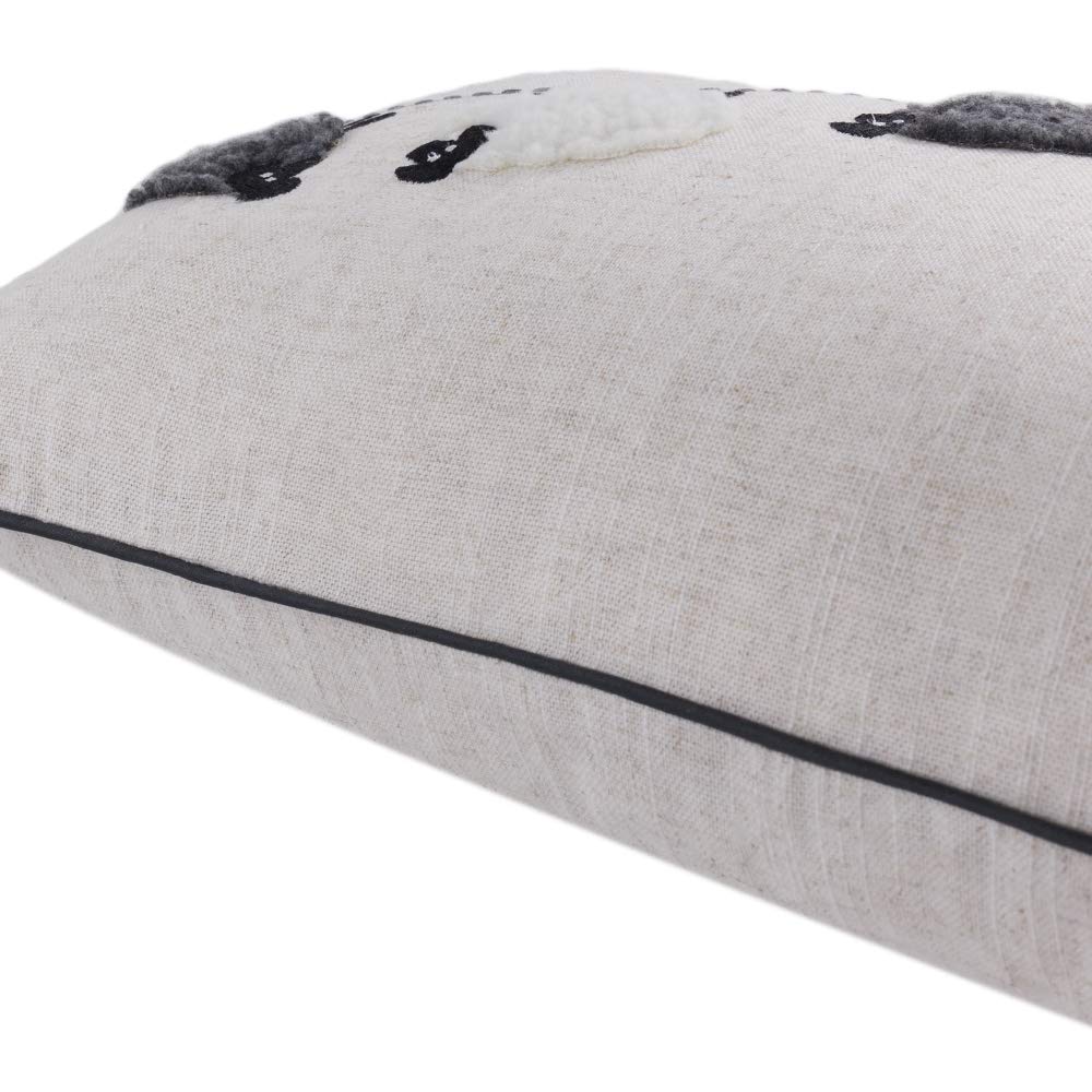 JWH Sheep Throw Pillow Cover Decorative Rectangle Cushion Cover Applique Accent Pillow Case Handmade Pillowcase Bed Couch Bedroom 12x20 Inch Beige Black