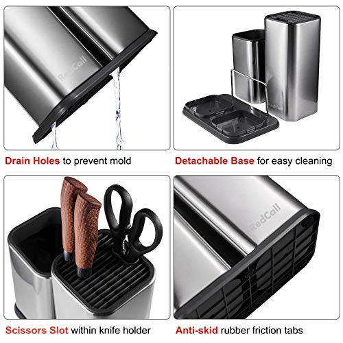 RedCall Universal Knife Block Without Knives,Modern Knife Utensil Holder for Countertop,Stainless Steel Knife Holder for Kitchen Counter,Edge-Protect Knife Storage Organizer (Stainless Steel (Silver))