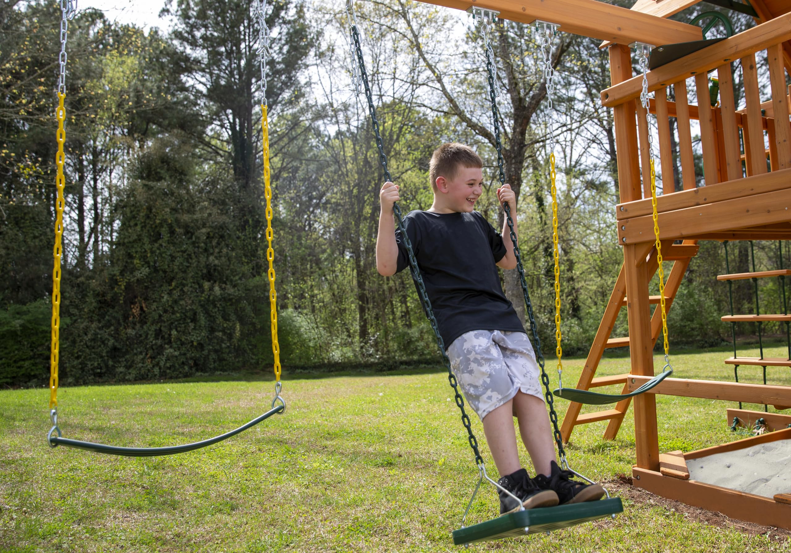 Swing-N-Slide NE 5041 Stand-Up Swing with 14" x 14" Swing Base and Coated Chains for Swing Set and Playset, Green