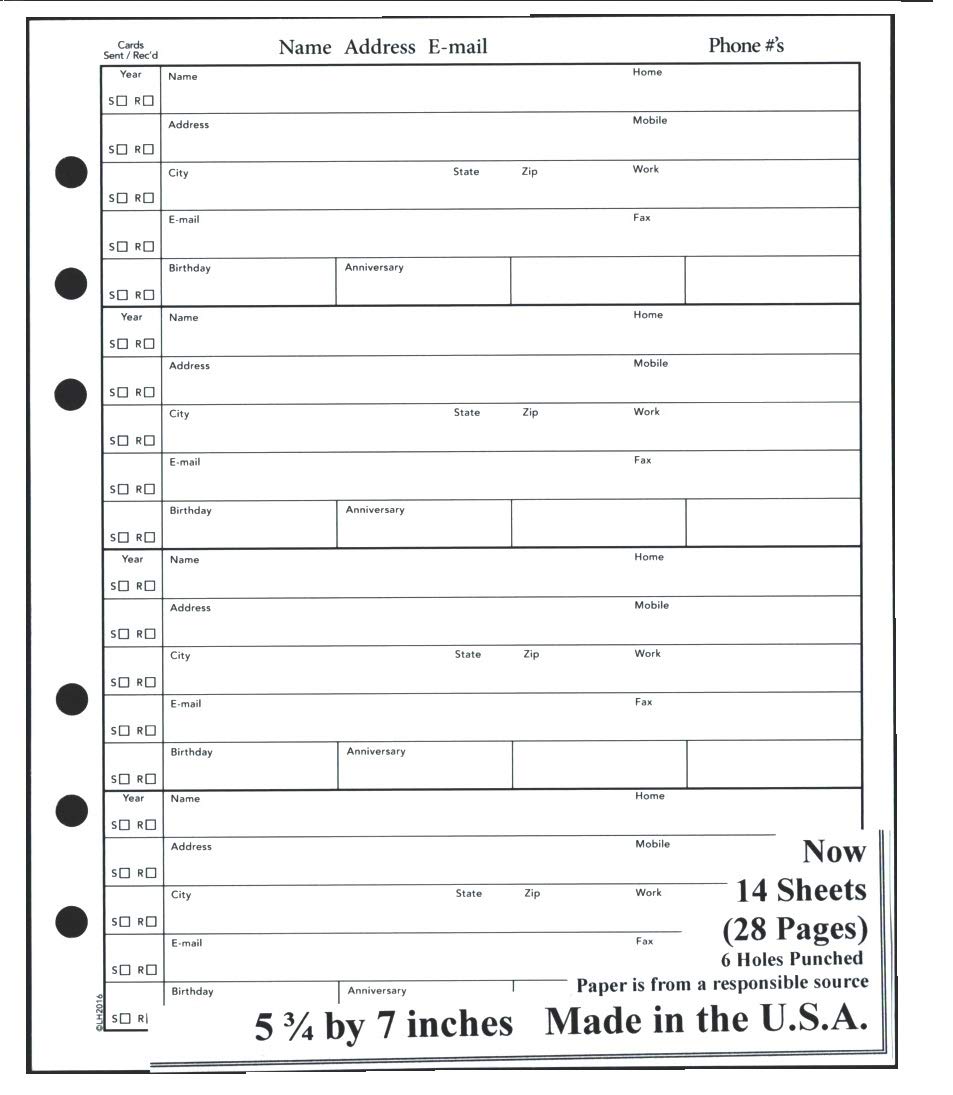 SELPONT 7 Inch Address Book Refill 14 Sheets (28 Pages) fits Many Older Hallmark Books