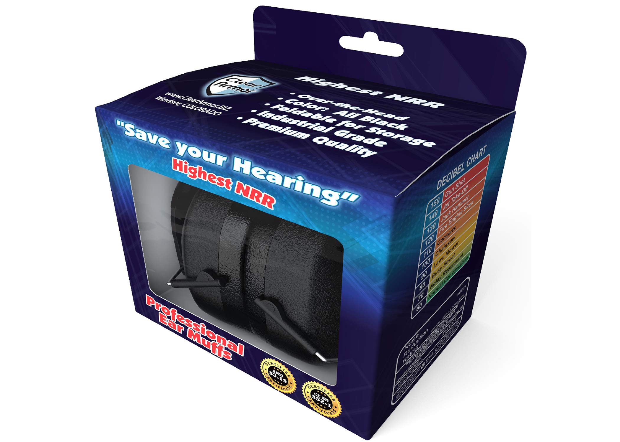 ClearArmor 2 Pack - Safety Shooting Ear Muffs Hearing Ear Protection - 31.5 dB SNR Noise Reduction - Comfortable Earmuffs that Work for Hunting, Gun Range, Mowing