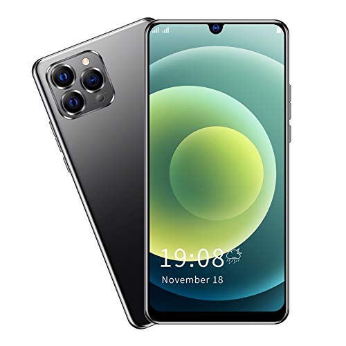 Vbestlife IP12 PRO Unlocked Android Smartphone,6.26in Waterdrop Full Screen Dual SIM Cell Phone,Ultra Thin Mobile Phone Supports Face Fingerprint Unlocking,Quad Core CPU,Triple Rear Camera Black