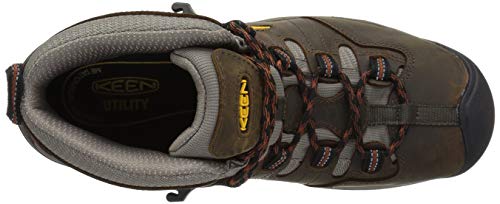 KEEN Utility Men's Detroit XT Mid Height Soft Toe Waterproof Work Boots, Black Olive/Leather Brown, 13 Wide