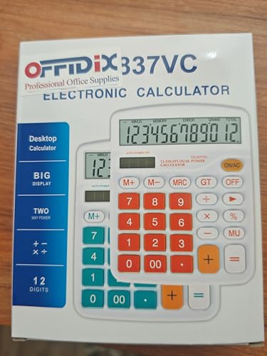 OFFIDIX Office Desktop Calculator, Solar and Battery Dual Power Electronic Calculator Portable 12 Digit Large LCD Display Calculator, Calculators Large Display Blue