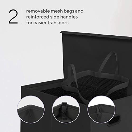 Mindspace Dual Laundry Hamper with Lid and Removable Mesh Liners, Extra Large Sorted Laundry Bin for Bathroom, Bedroom, Dorm, Apartment - Black, Oxford Collection, Double