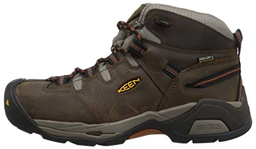 KEEN Utility Men's Detroit XT Mid Height Soft Toe Waterproof Work Boots, Black Olive/Leather Brown, 13 Wide