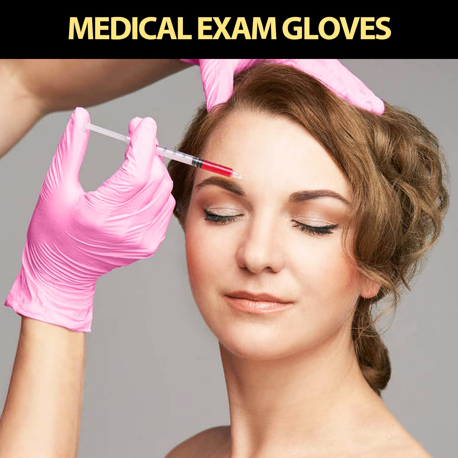 100 Pack Pink Vinyl Disposable Gloves - Latex Free and Power Free Food Grade Exam Gloves for Cleaning, Food Prep, Kitchen Use, Medium