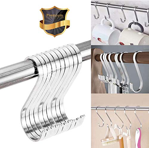 S-Shaped Hooks Heavy Duty 6 Packs,304 Stainless Steel Hook,Multi-Functional Flat Hook, S Hook,Hooks Closet,Hooks Plants,Hooks for Hanging Pot,Pan,Cups, Plants,Bags, Jeans,Towels (3.54 inch)