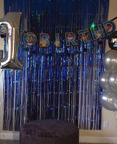 Blukey 2 Pack 3ft x 8ft Foil Fringe Backdrop Metallic Tinsel Door Window Curtain Party Photo Booth Props for Birthday Bachelorette Wedding Graduation Party Decorations (Royal Blue)