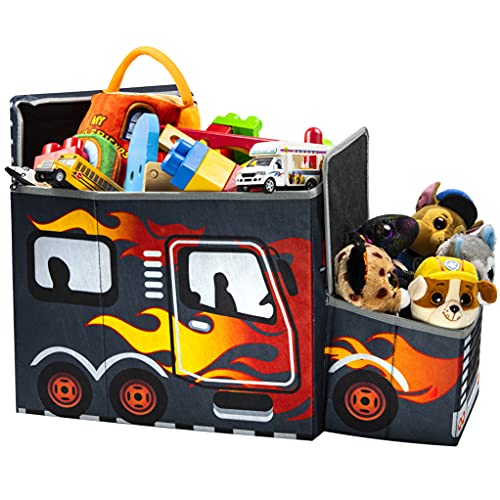 KAP Toy box for boys, Junior size, interactive Light up LED Toy chest, Children's Decorative Racing Truck Storage Bin, Toy Storage, Foldable Storage/Toy Box, Pop up Organizer, (Racing Collection)