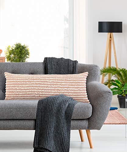 LR Home Wispy Ways Lumbar Throw Pillow, 14" x 36", Dusty Pink/Cream