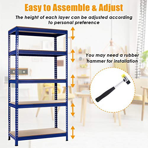 Tangkula 5-Tier Steel Storage Shelves, 73β Heavy Duty Garage Shelf with Adjustable Shelves, Boltless Shelving Unit for Free Combination, Metal Muscle Rack for Home Office Garage (1, Blue)