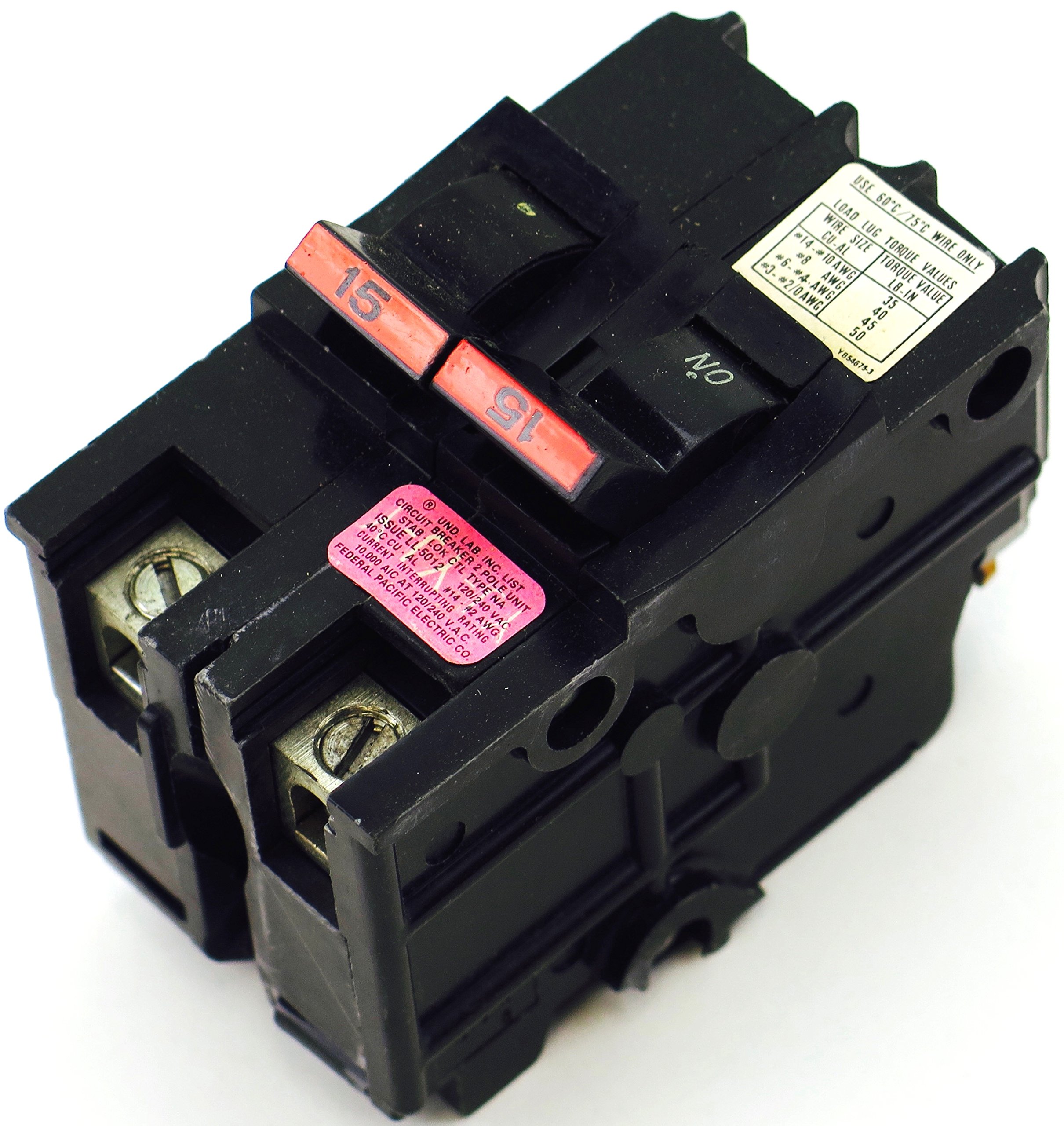 A NA215 STAB-LOK FEDERAL PACIFIC 15 AMP, 2 POLE FPE BREAKER 15A 2P THICK SERIES 215 NI
