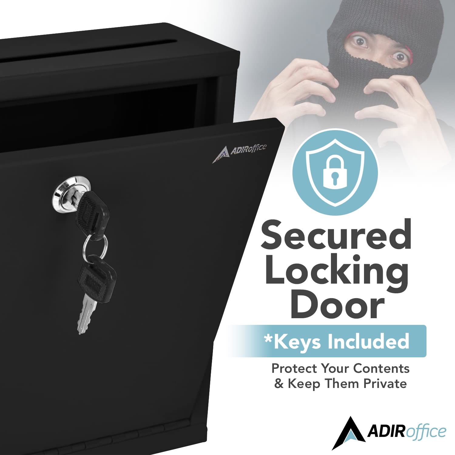 Adir Metal Suggestion Box with Lock and Slot, Wall Mount Deposit Box for Payments and Checks, Office Mail Box for Employees, Mailbox for House, Safe Drop Box with Keys - 3x10x12 Inch Black