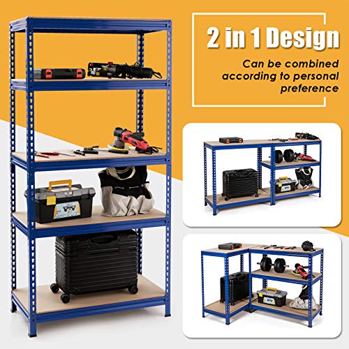 Tangkula 5-Tier Steel Storage Shelves, 73β Heavy Duty Garage Shelf with Adjustable Shelves, Boltless Shelving Unit for Free Combination, Metal Muscle Rack for Home Office Garage (1, Blue)