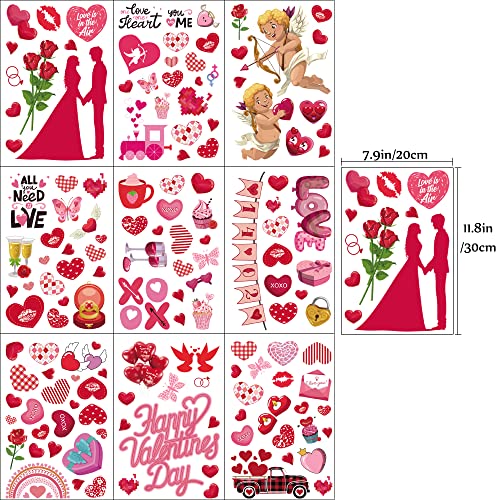 DmHirmg Valentine's Day Window Clings Decorations, Valentines Window Decal Stickers for Valentine's Day Decorations With Removable Window Sticker Decals for Home,Office,Valentines Party, Wedding, Anniversary Decorations 9 Sheet