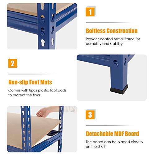 Tangkula 5-Tier Steel Storage Shelves, 73β Heavy Duty Garage Shelf with Adjustable Shelves, Boltless Shelving Unit for Free Combination, Metal Muscle Rack for Home Office Garage (1, Blue)