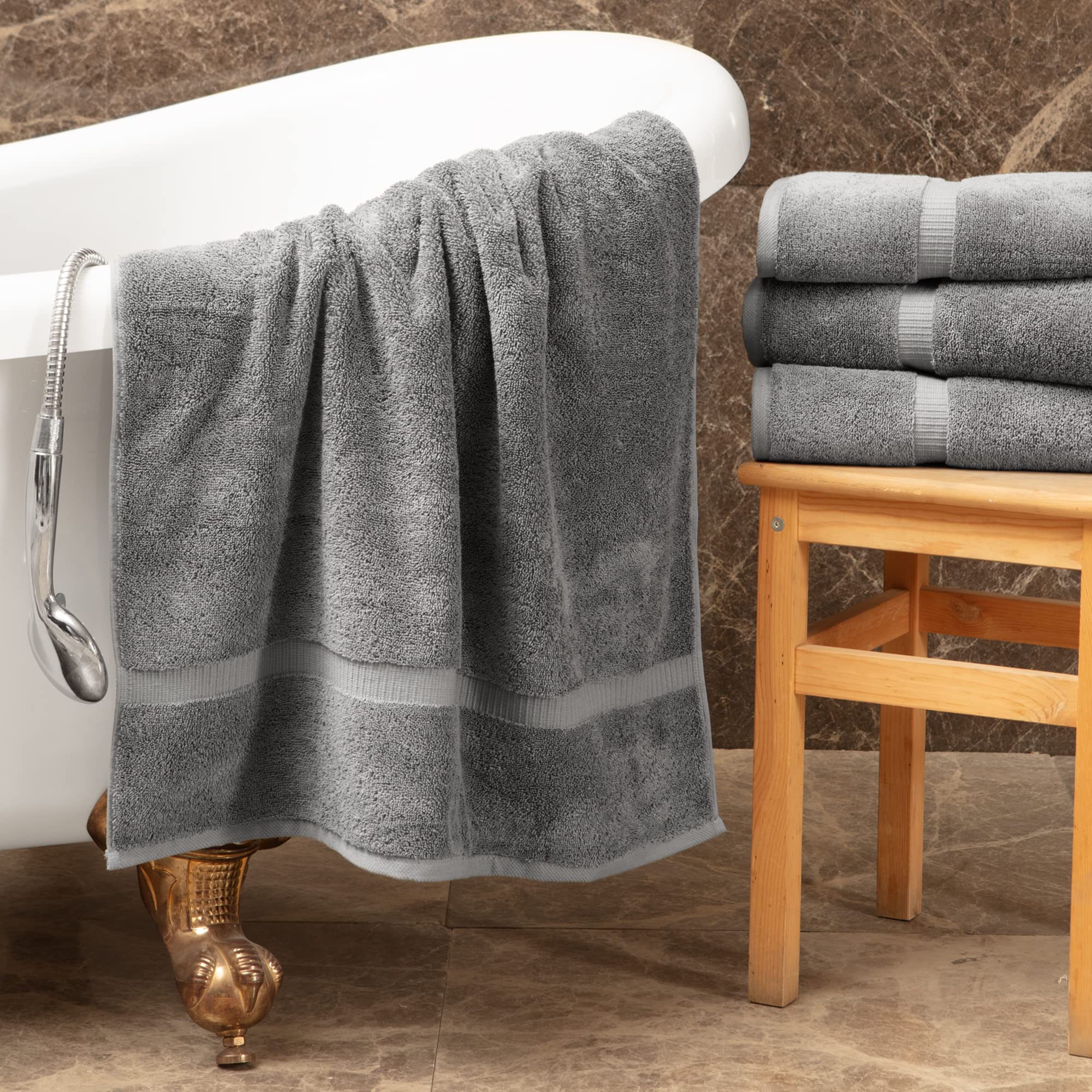 Towel Bazaar Premium Cotton Super Soft and Absorbent Turkish Towels (8-Piece Towel Set, Gray)