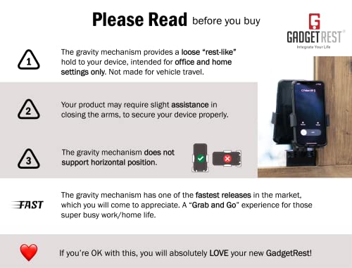 2-in-1 Phone Holder & Headphones Holder Mount for Home and Office Only by GadgetRest, Gravity Phone Mount, Fits All iPhones (Except iPhone 4),Fits All Samsung Galaxy Phones & Many More!