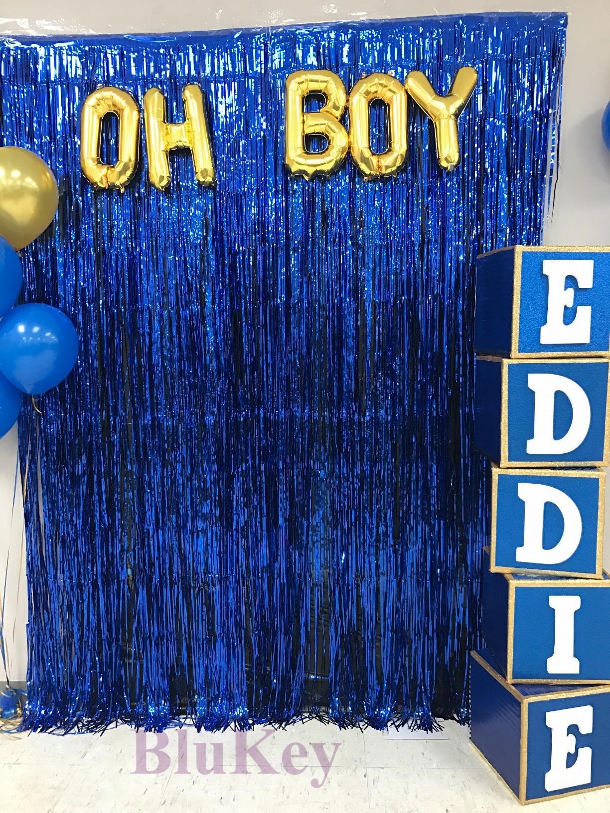 Blukey 2 Pack 3ft x 8ft Foil Fringe Backdrop Metallic Tinsel Door Window Curtain Party Photo Booth Props for Birthday Bachelorette Wedding Graduation Party Decorations (Royal Blue)