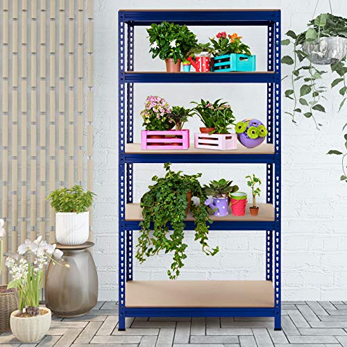Tangkula 5-Tier Steel Storage Shelves, 73β Heavy Duty Garage Shelf with Adjustable Shelves, Boltless Shelving Unit for Free Combination, Metal Muscle Rack for Home Office Garage (1, Blue)