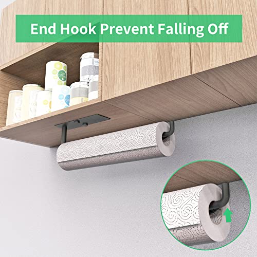 Paper Towel Holder Under Cabinet, Wall Mount Paper Towels Rack for Kitchen, Self Adhesive Hanging Paper Towel Holders for RV Camper, Black