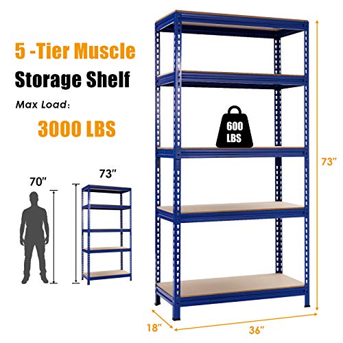 Tangkula 5-Tier Steel Storage Shelves, 73β Heavy Duty Garage Shelf with Adjustable Shelves, Boltless Shelving Unit for Free Combination, Metal Muscle Rack for Home Office Garage (1, Blue)