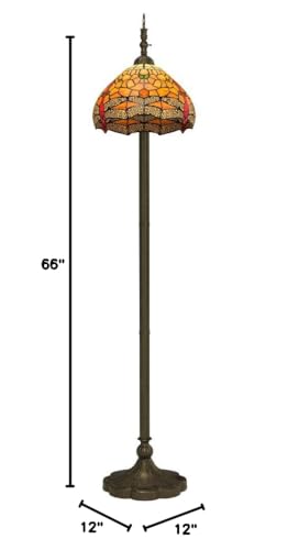 WERFACTORY Tiffany Floor Lamp Sea Blue Yellow Stained Glass Dragonfly Light 12X12X66 Inches Pole Torchiere Standing Corner Torch Uplight Decor Bedroom Living Room Home S128 Series