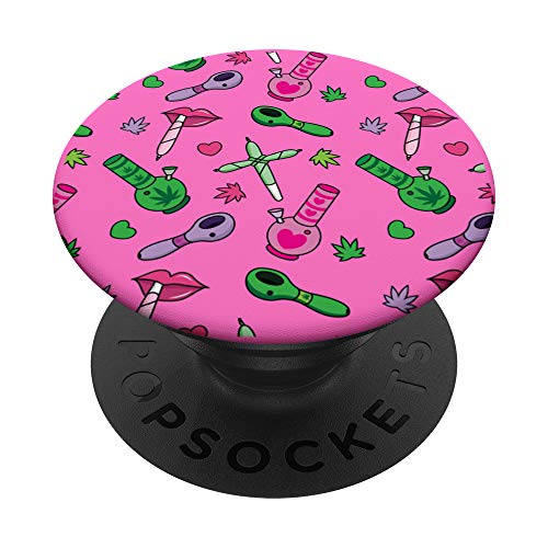Pink Stoner Girl Weed Phone Grip Cute Marijuana 420 Gift PopSockets PopGrip: Swappable Grip for Phones & Tablets