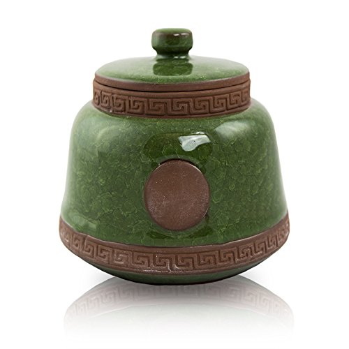 Ceramic Pet Urn - Small - Holds Up to 50 Cubic Inches of Ashes - Green Cremation Urn for Ashes