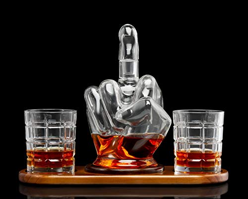 Diamond Decanter Middle Finger Whiskey Decanter Set - Unique & Funny Glass Container for Scotch, Tequila, Brandy, Rum, Bourbon & Other Drinks - Gift Accessories for Men, Dads, Boyfriends