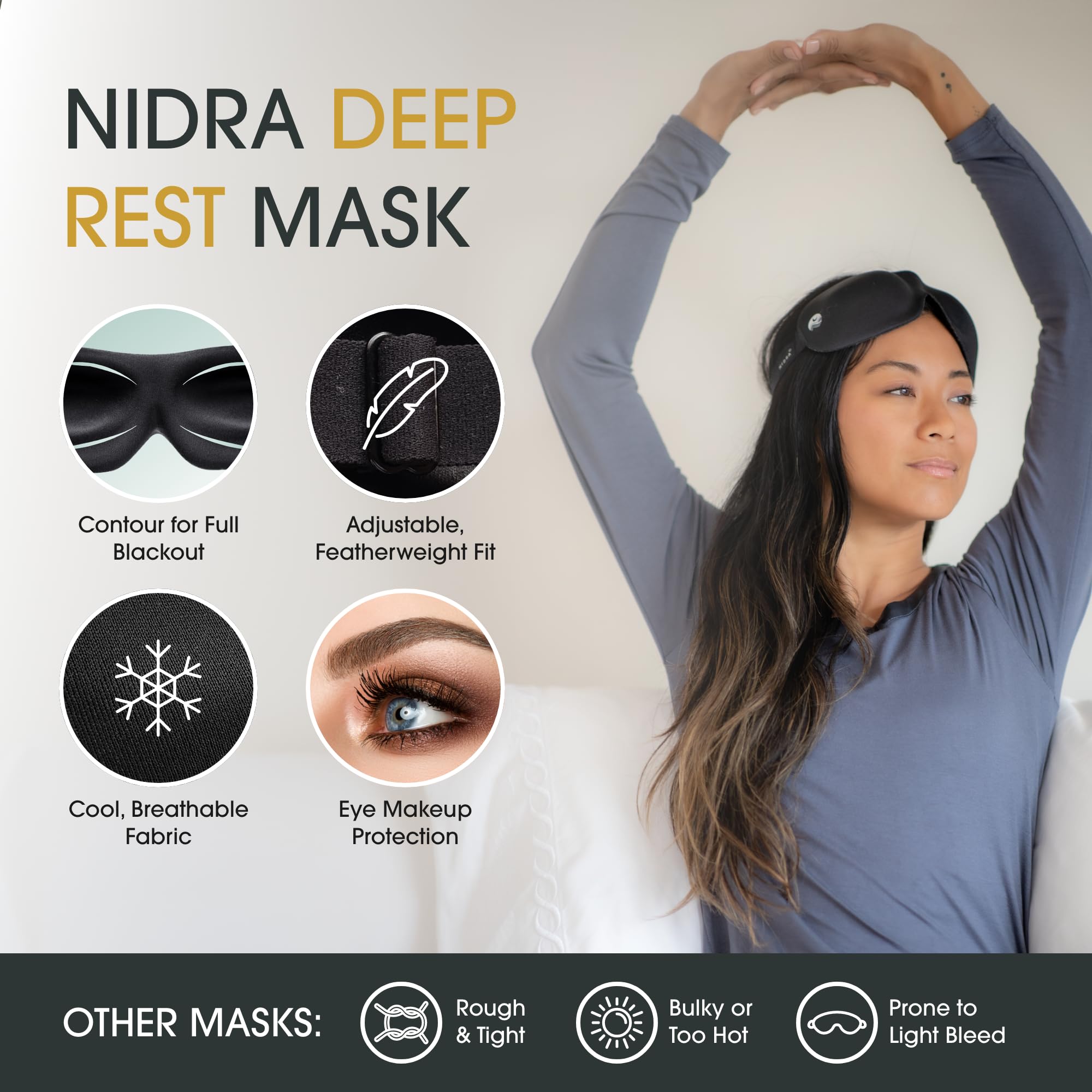 Nidra Sleep Mask for Men Women, Purple 3D Blackout Sleeping Mask, Contoured Mask for Lash Extensions, Side Sleepers Eye Cover, Zero Eye Pressure, Travel Eye Shades, Night Blindfolded for Deep Sleep