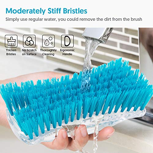 Scrub Brush Set for Cleaning, TINA&TONY Cleaning Brush Shower Scrubber Brush Kitchen Scrub Brush Stiff Bristles Grout Cleaning Brush for Tile Floor Bathroom Bathtub Carpet Sink, Transparent, 2PCS