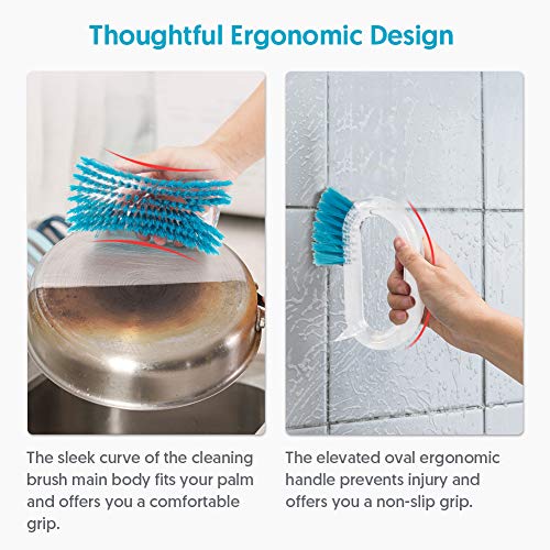 Scrub Brush Set for Cleaning, TINA&TONY Cleaning Brush Shower Scrubber Brush Kitchen Scrub Brush Stiff Bristles Grout Cleaning Brush for Tile Floor Bathroom Bathtub Carpet Sink, Transparent, 2PCS
