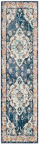 SAFAVIEH Monaco Collection Runner Rug - 2'2" x 12', Navy & Light Blue, Boho Chic Medallion Distressed Design, Non-Shedding & Easy Care, Ideal for High Traffic Areas in Living Room, Bedroom (MNC243N)